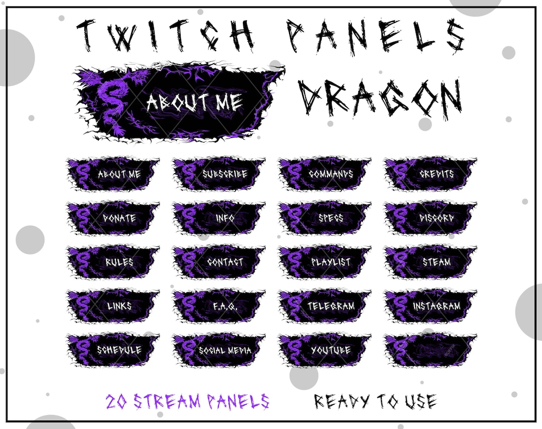 Twitch Dragon Panels Overlay . Badges Cute Purple Panels for Streaming ...