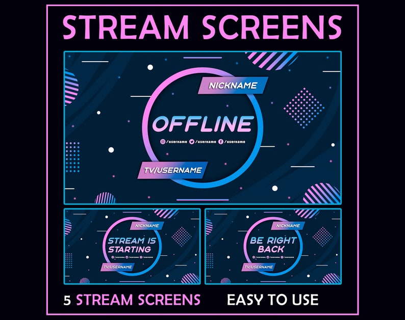 5x Modern Stream Screens for Twitch Offline,starting,ending,brb ...