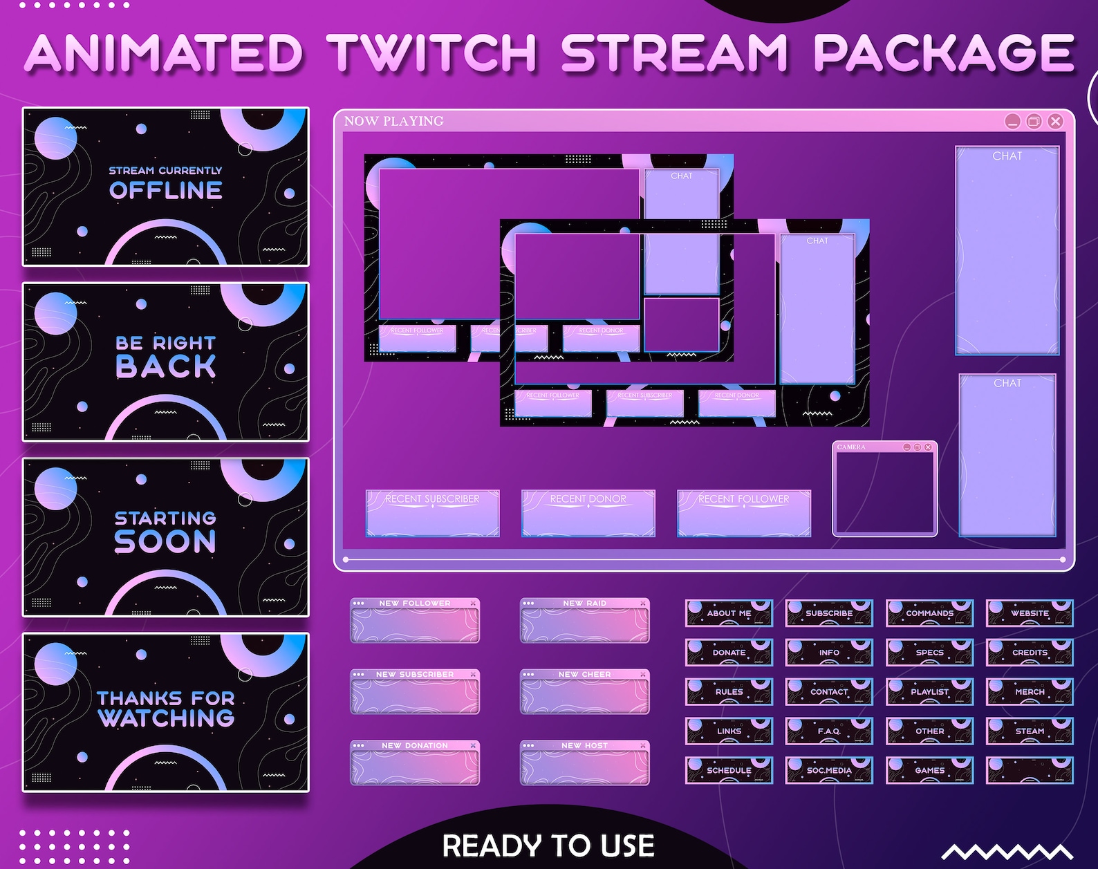Animated Stream Overlay Package, Twitch Overlay. Cute Twitch Overlay ...
