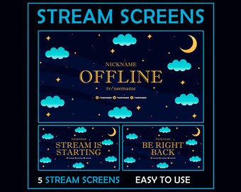 5x Cute Twitch Overlays for Stream Aesthetic Screen Offline,starting ...