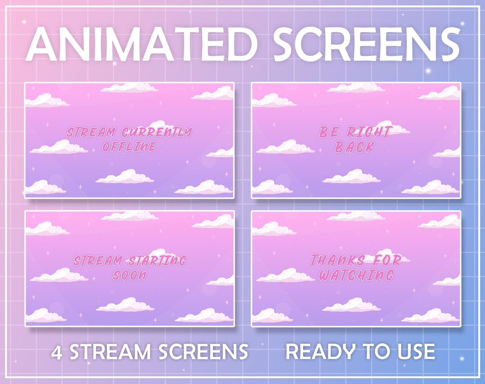 ANIMATED 4x Twitch Screens Cute Clouds for Stream - Offline,tfw,brb ...
