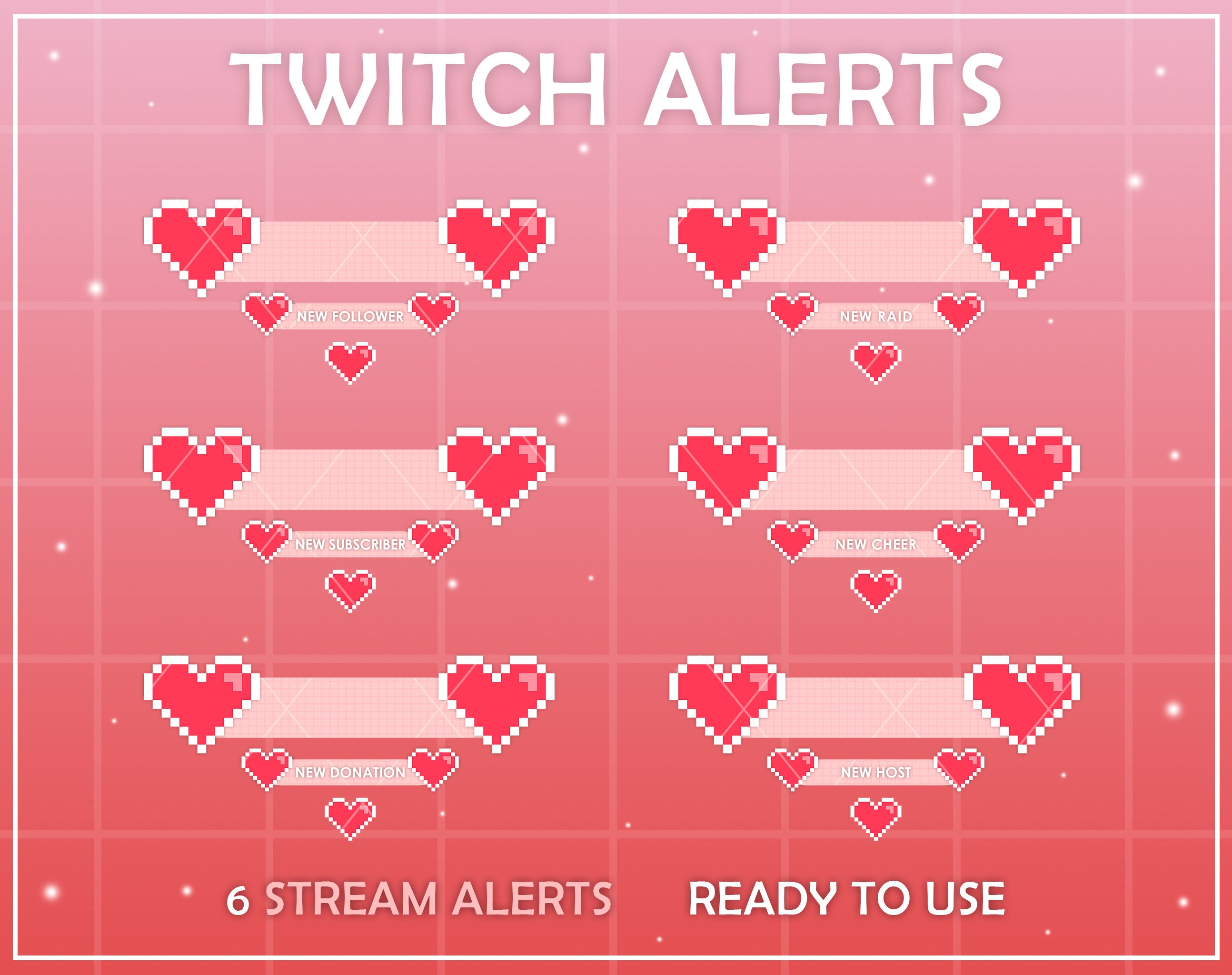Twitch Cute Pixel Hearts Alerts . Badges Cute Kawaii Alerts - Etsy