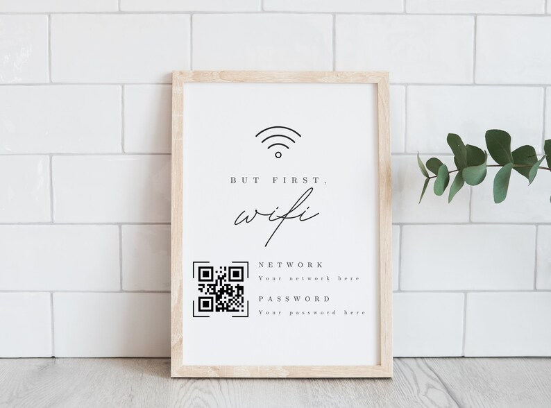 Wifi Password Sign With QR Code, Wifi Sign Template, Wifi Sign ...