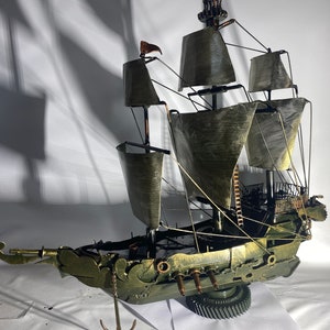 Brig Ship 24″ , Iron Ship , Modern Recycled Scrapmetal Steampunk Metal ...