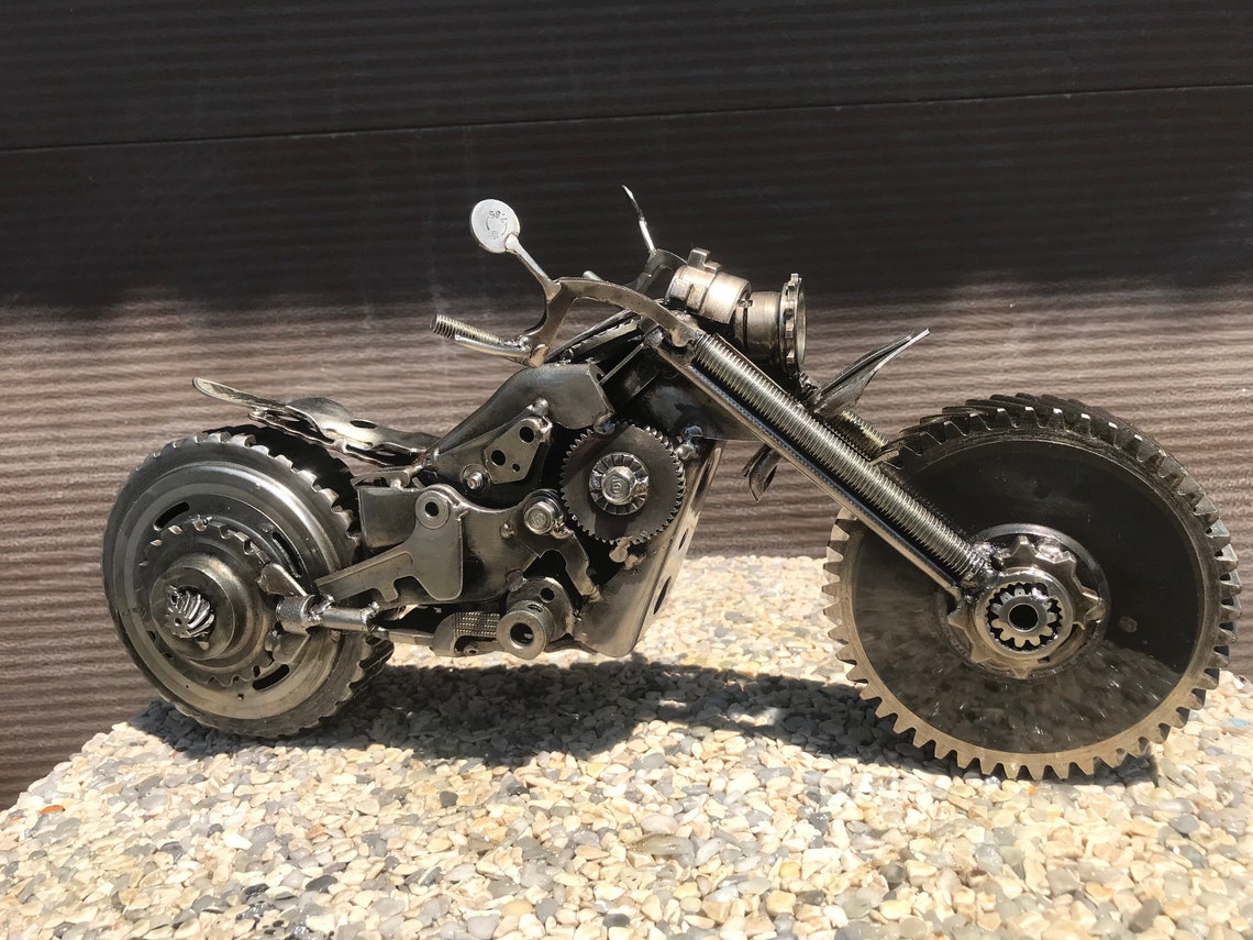 Scrap Metal Motorcycle Sculpture: Handmade Steampunk Motorbike Art - Etsy