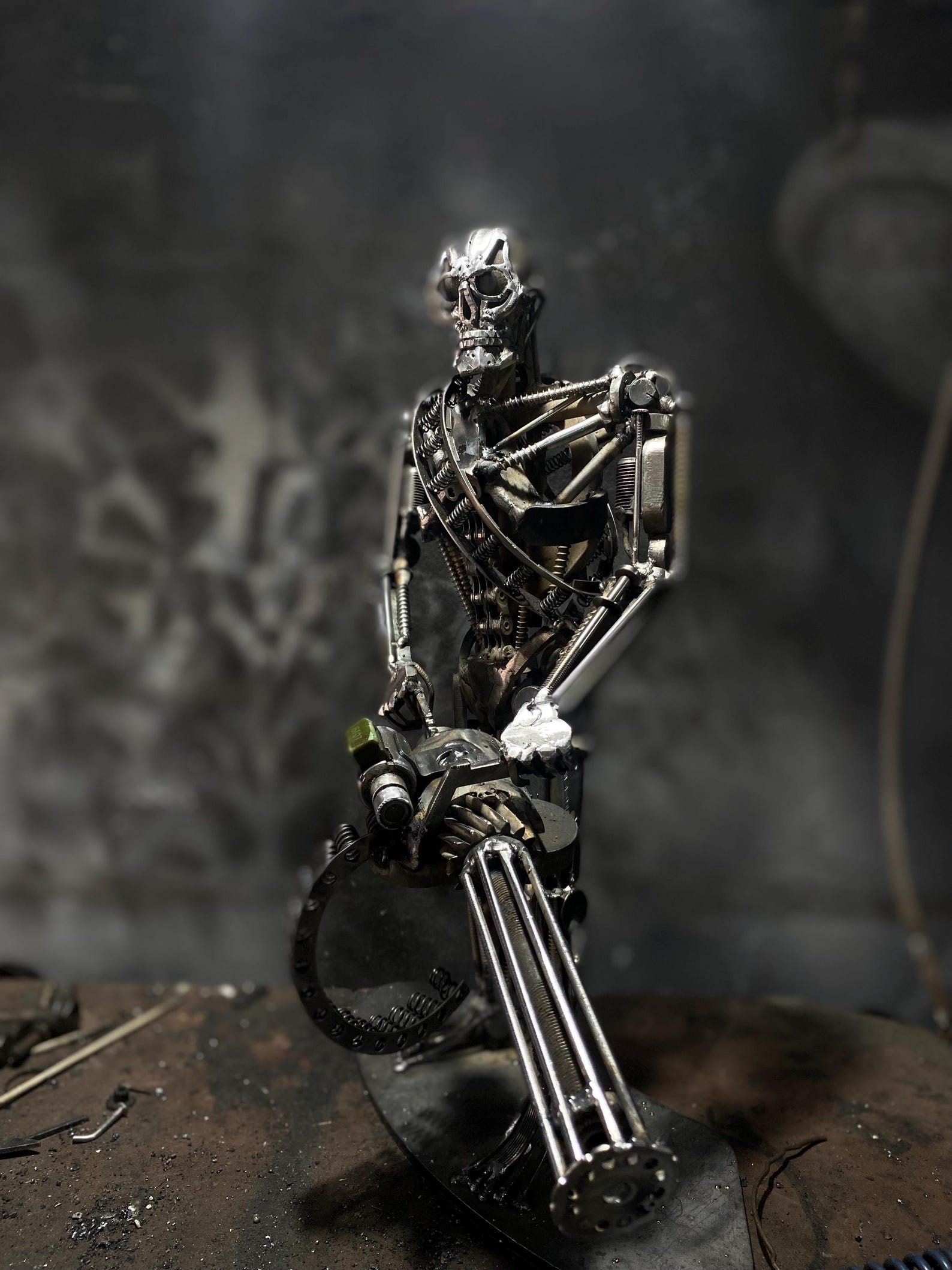 Terminator T-800 Sculpture: Steampunk Scrap Metal Art, Recycled Metal ...