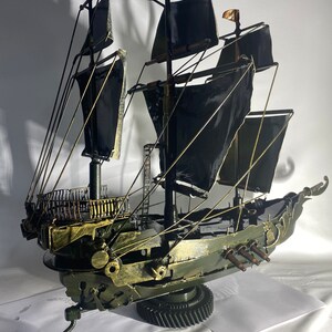Brig Ship 24″ , Iron Ship , Modern Recycled Scrapmetal Steampunk Metal ...