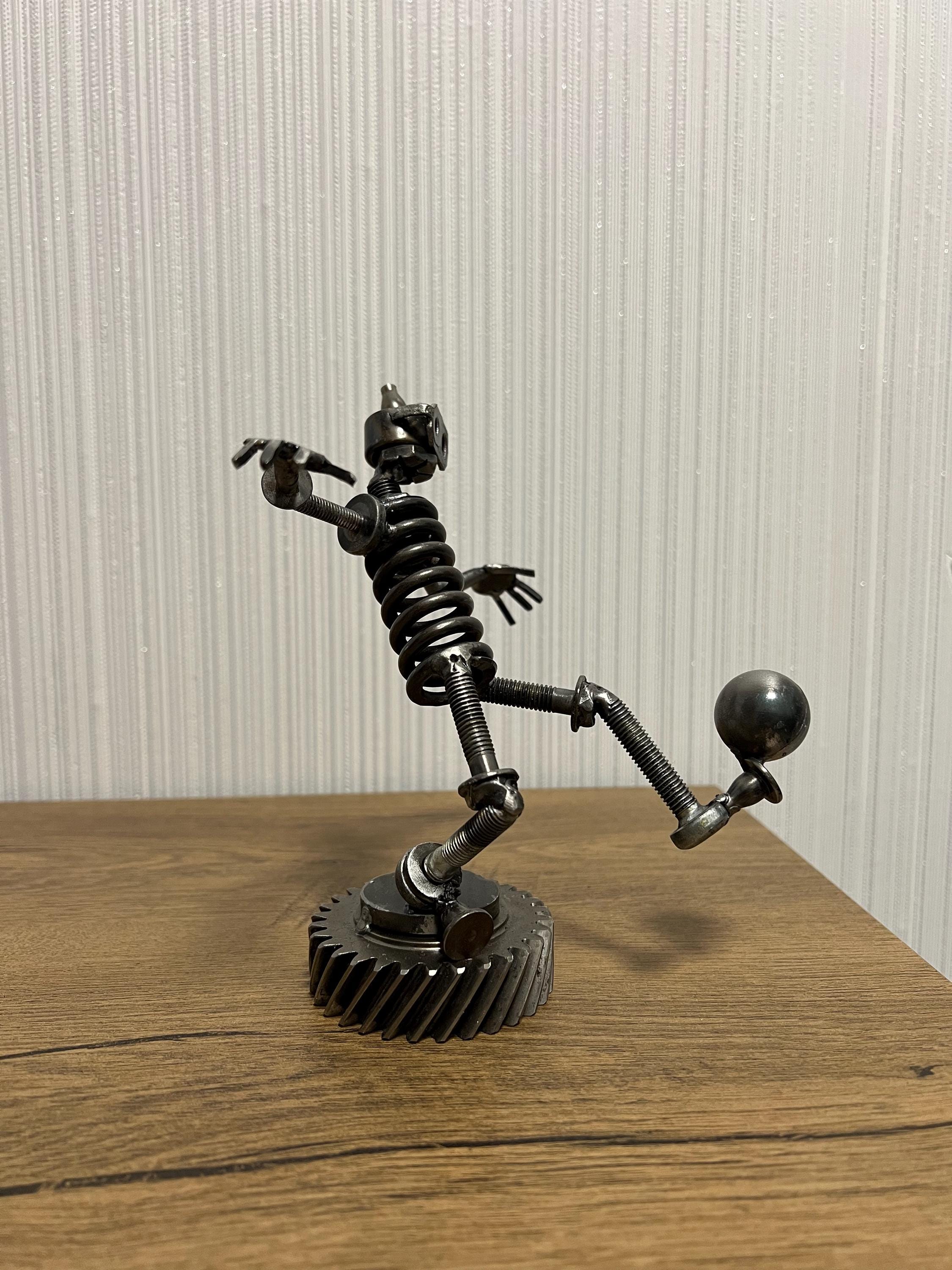 Welded Iron Spring Football Player Sculpture: Scrap Metal Art - Etsy