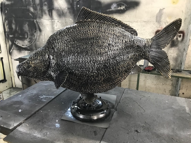 Carp , Iron Carp Fish 26", Modern Recycled Scrapmetal Sculpture ...