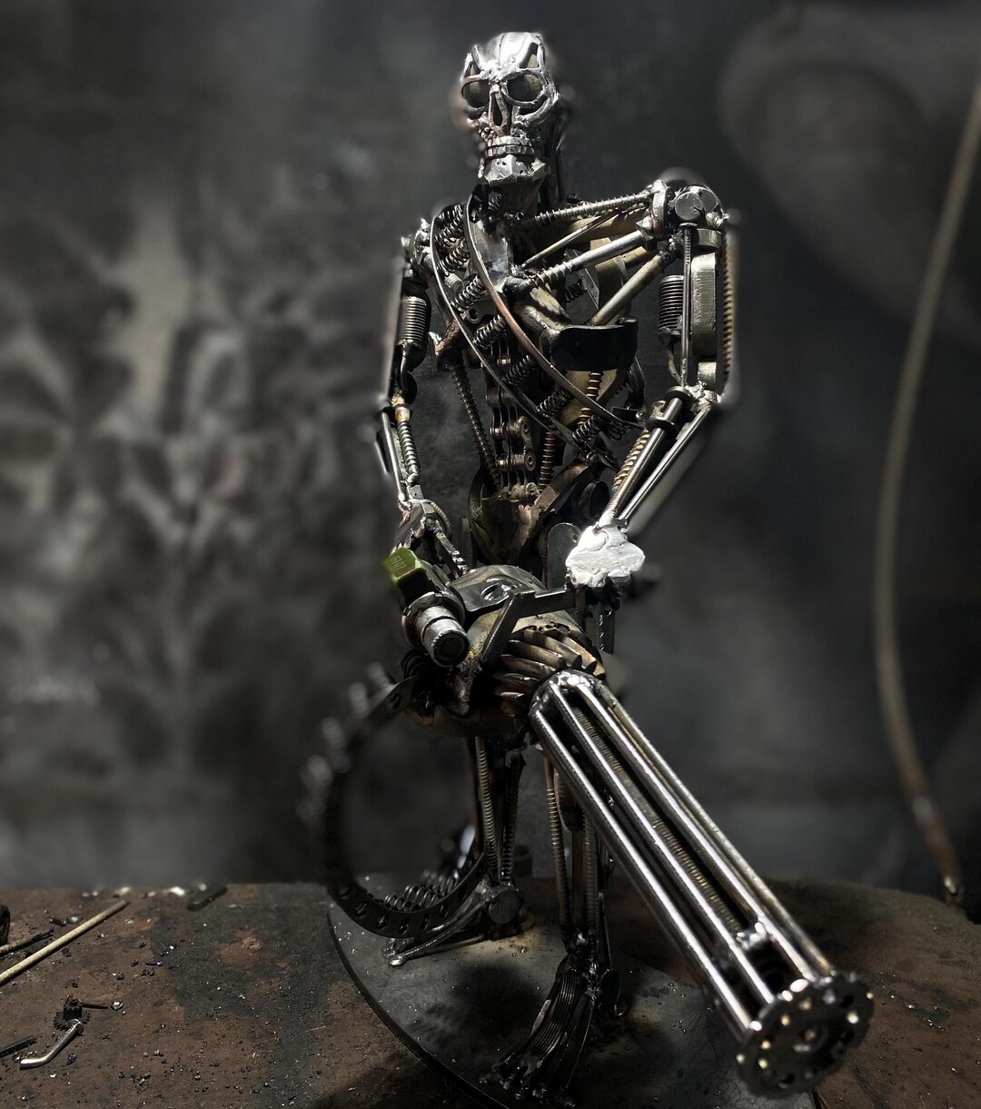 Terminator T-800 Sculpture: Steampunk Scrap Metal Art, Recycled Welded ...