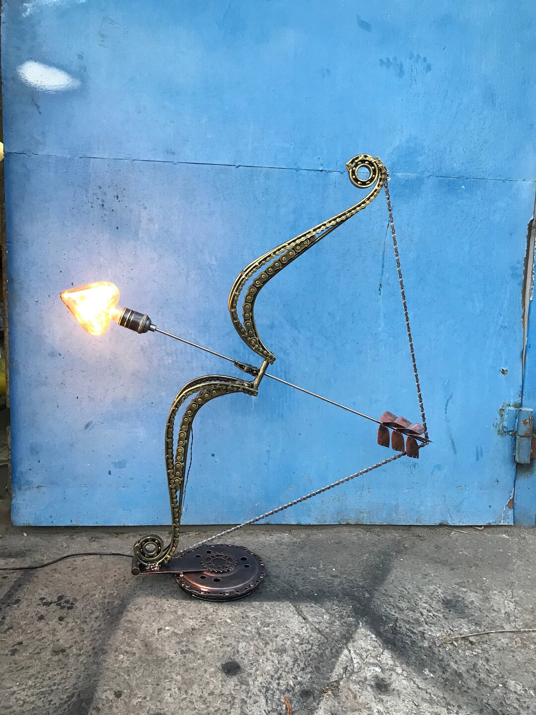 Metal Art Lamp "cupid's Bow" 24" Recycled Scrap Metal Steampunk Modern ...