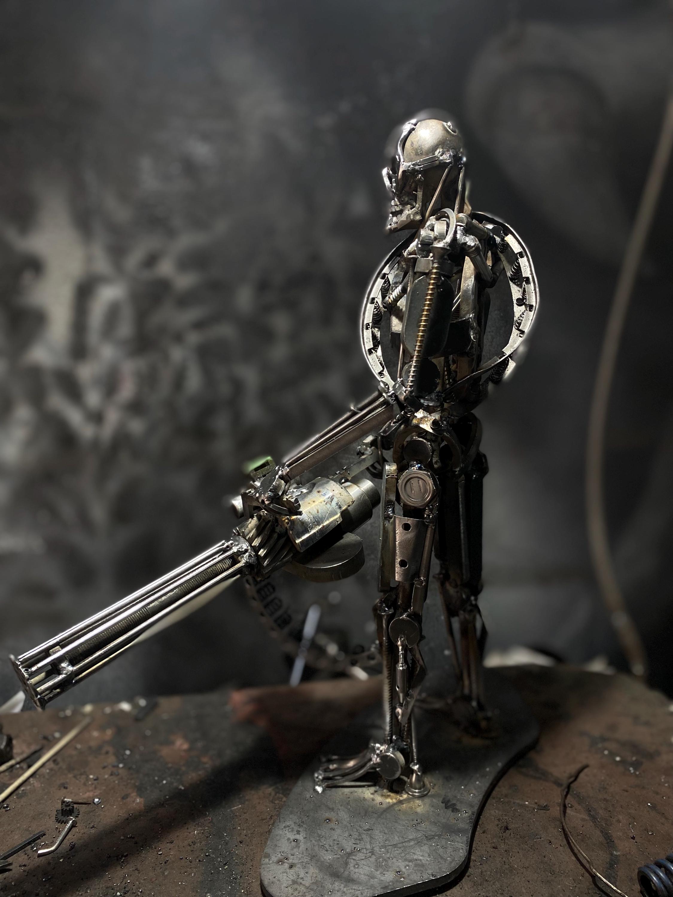 Terminator T-800 Sculpture: Steampunk Scrap Metal Art, Recycled Metal ...