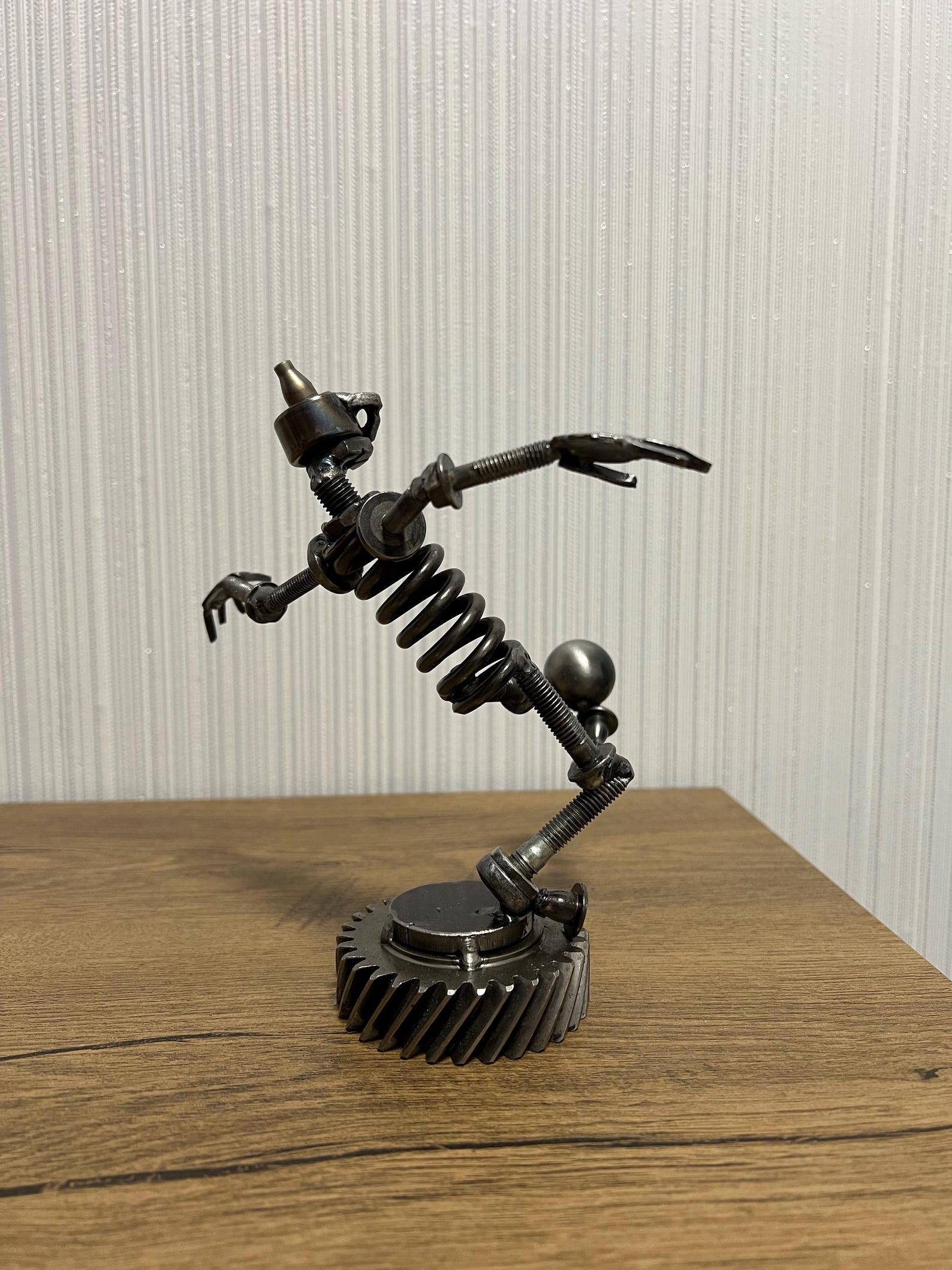 Welded Iron Spring Football Player Sculpture: Scrap Metal Art - Etsy