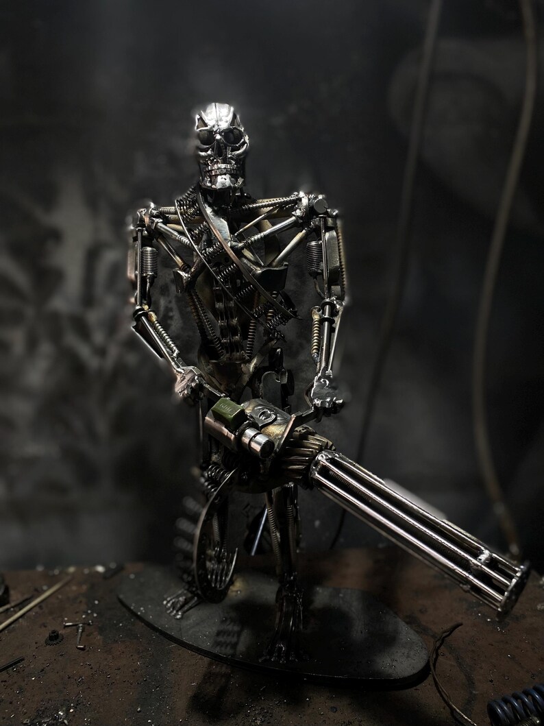 Terminator T-800 Sculpture: Steampunk Scrap Metal Art, Recycled Metal ...
