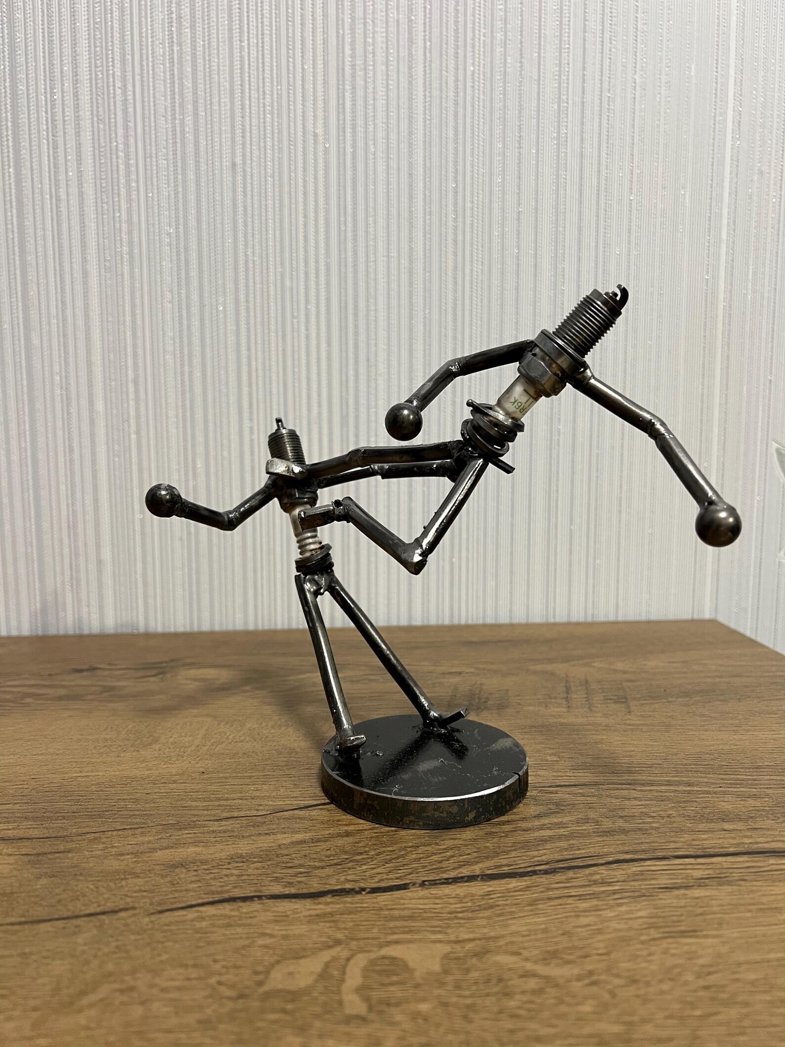 Car Spark Plugs in Sparring, One in the Jump 7 Scrap Art Modern Welded ...