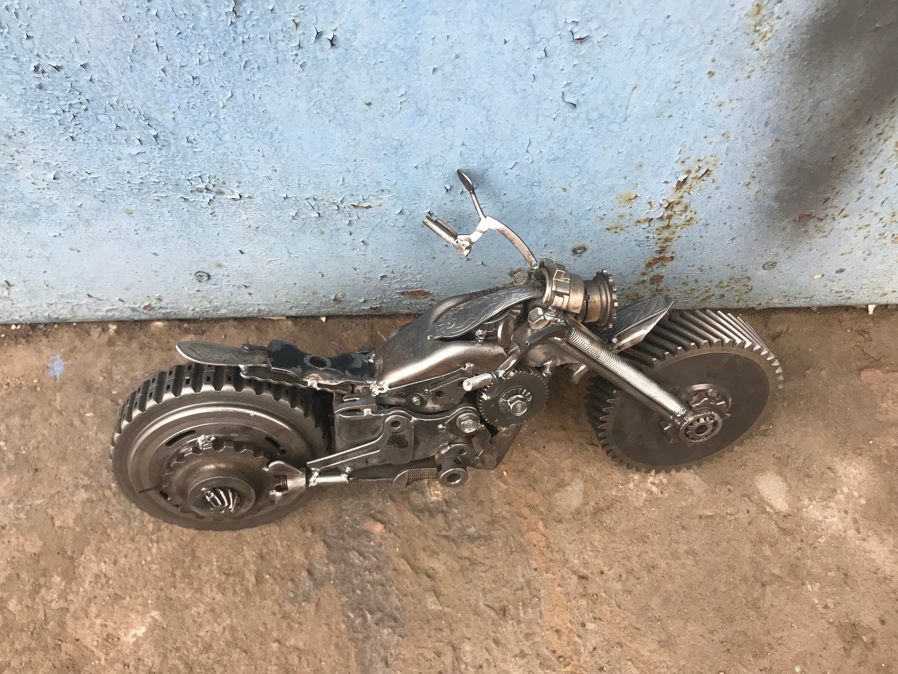 Scrap Metal Motorcycle Sculpture: Handmade Steampunk Motorbike Art - Etsy
