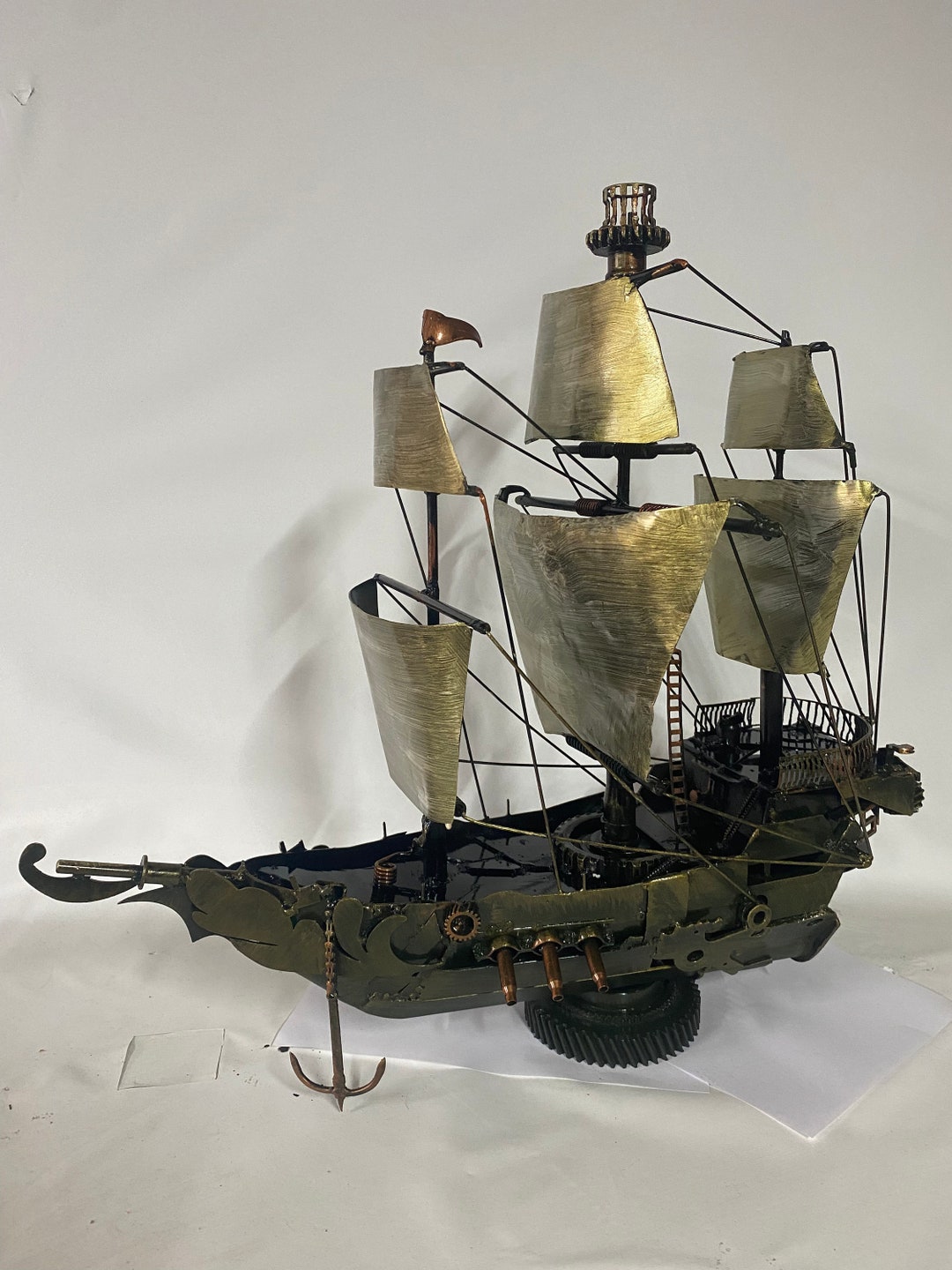Brig Ship 24″ , Iron Ship , Modern Recycled Scrapmetal Steampunk Metal ...