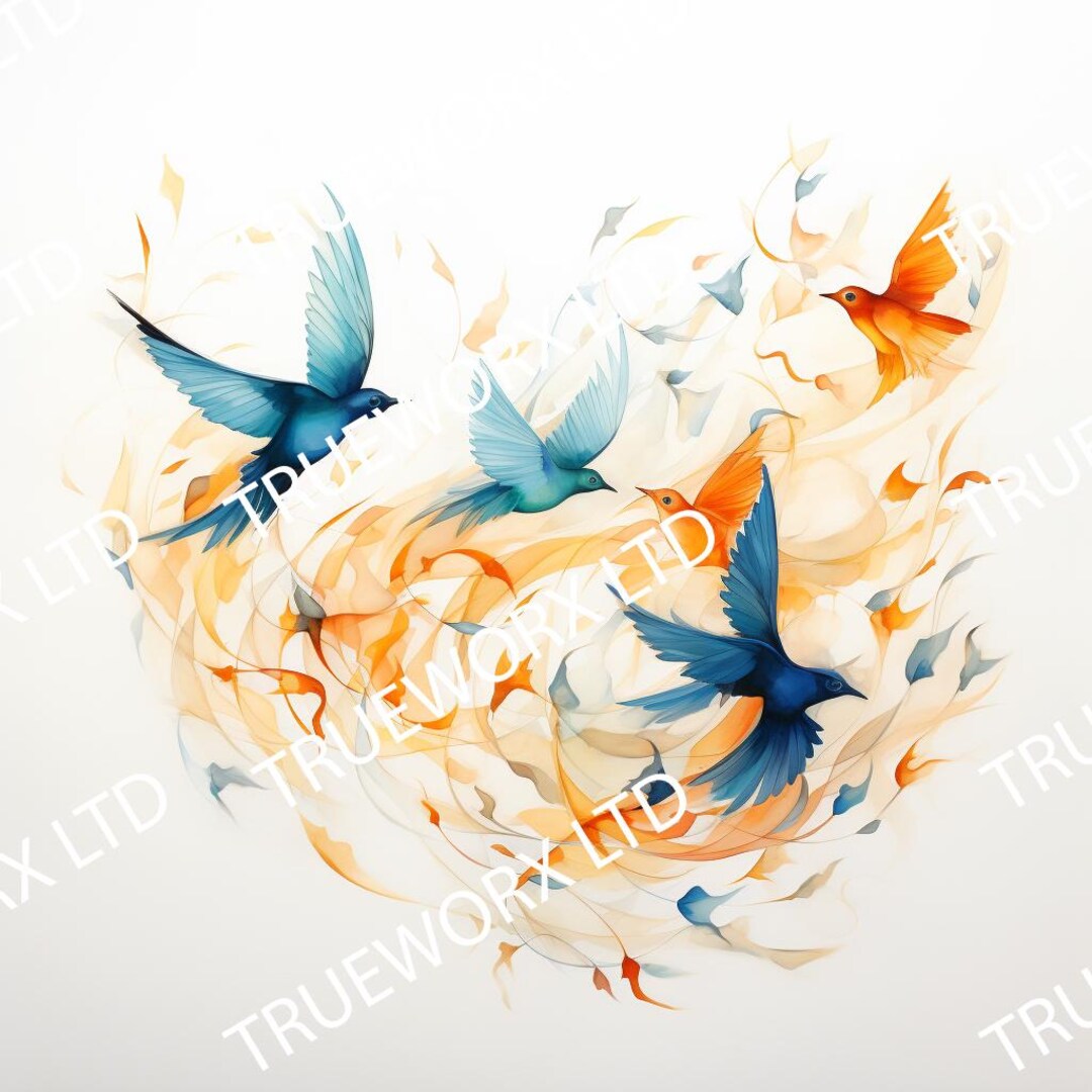 Flying Birds With Fall Leaves PNG - Etsy
