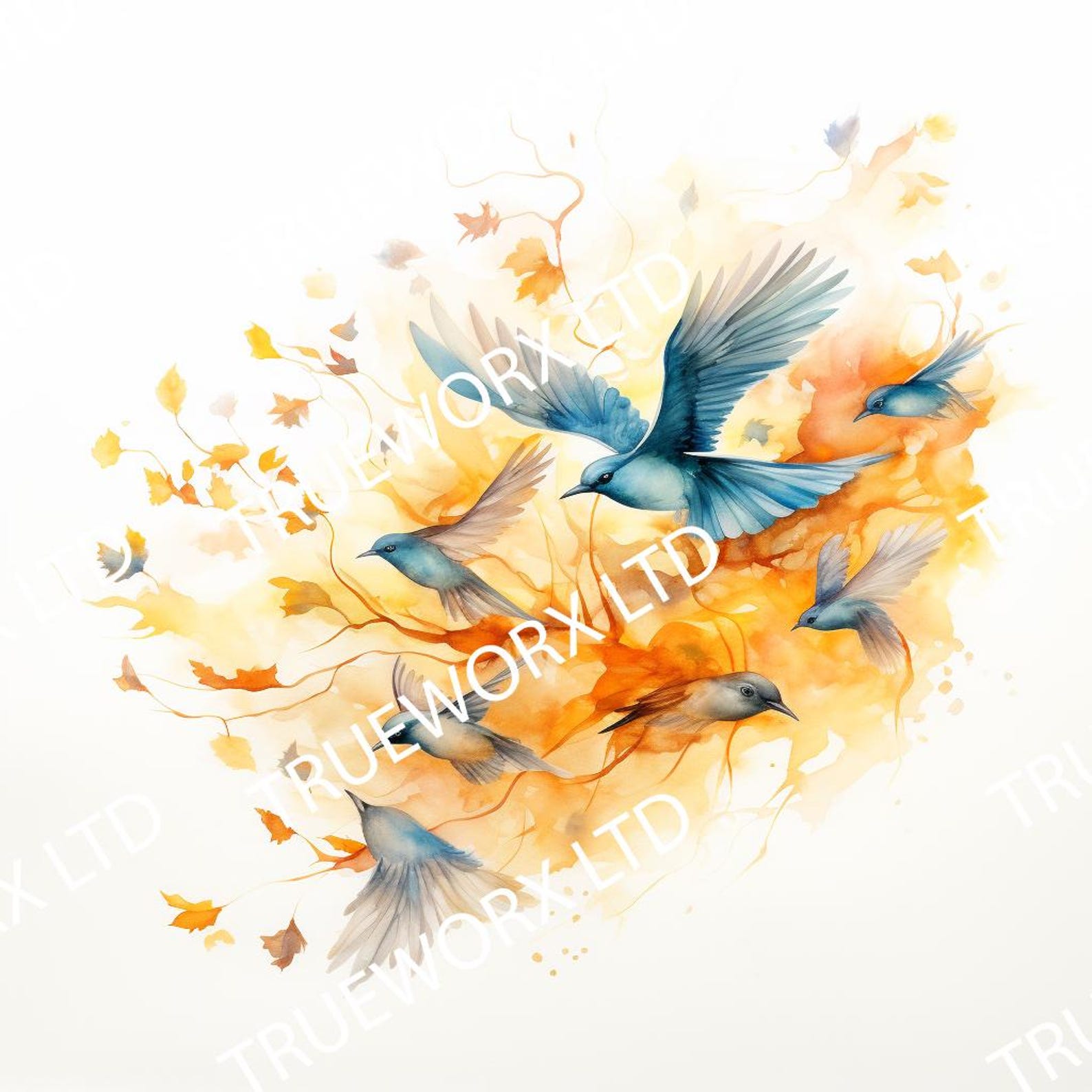 Flying Birds With Fall Leaves PNG - Etsy