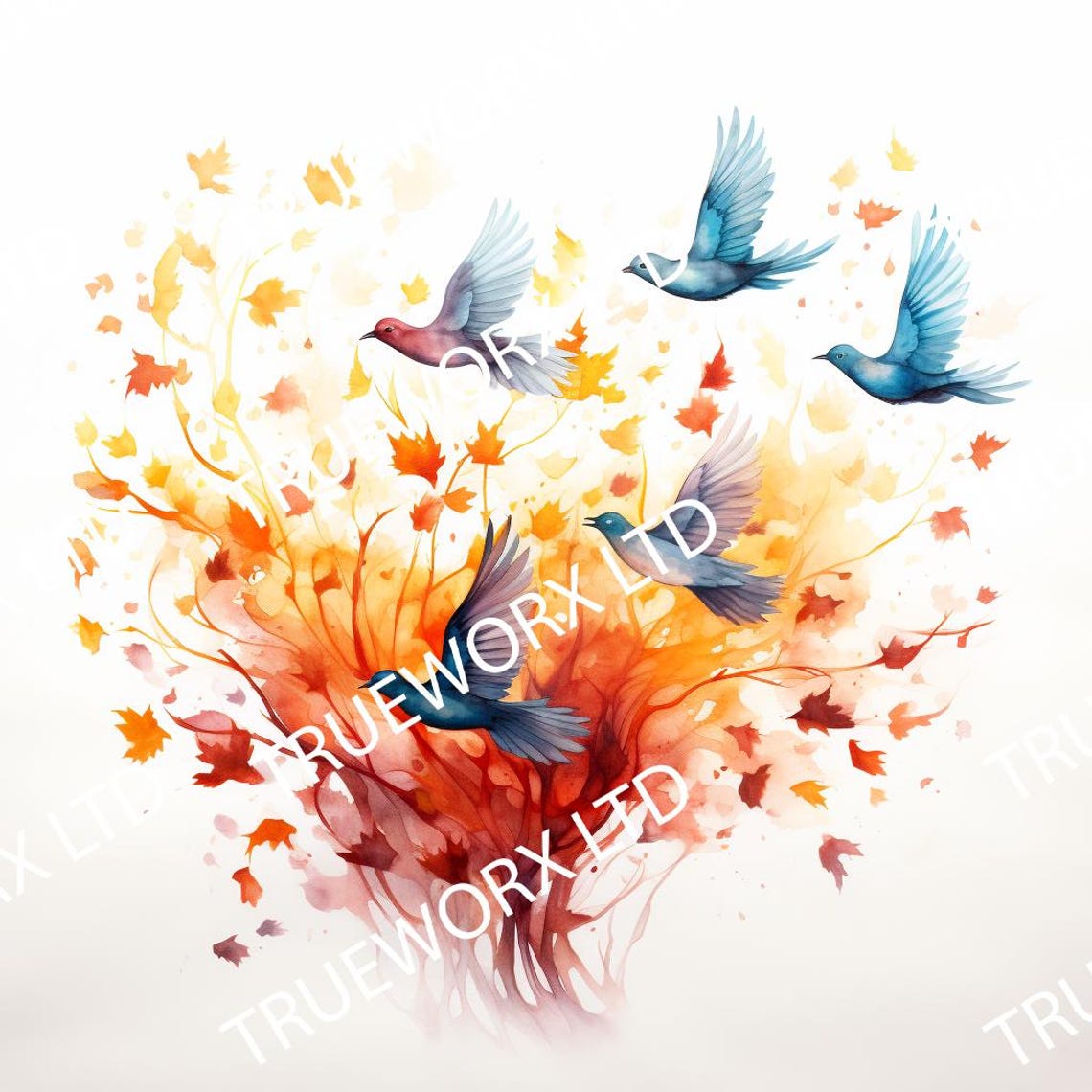Flying Birds With Fall Leaves PNG - Etsy