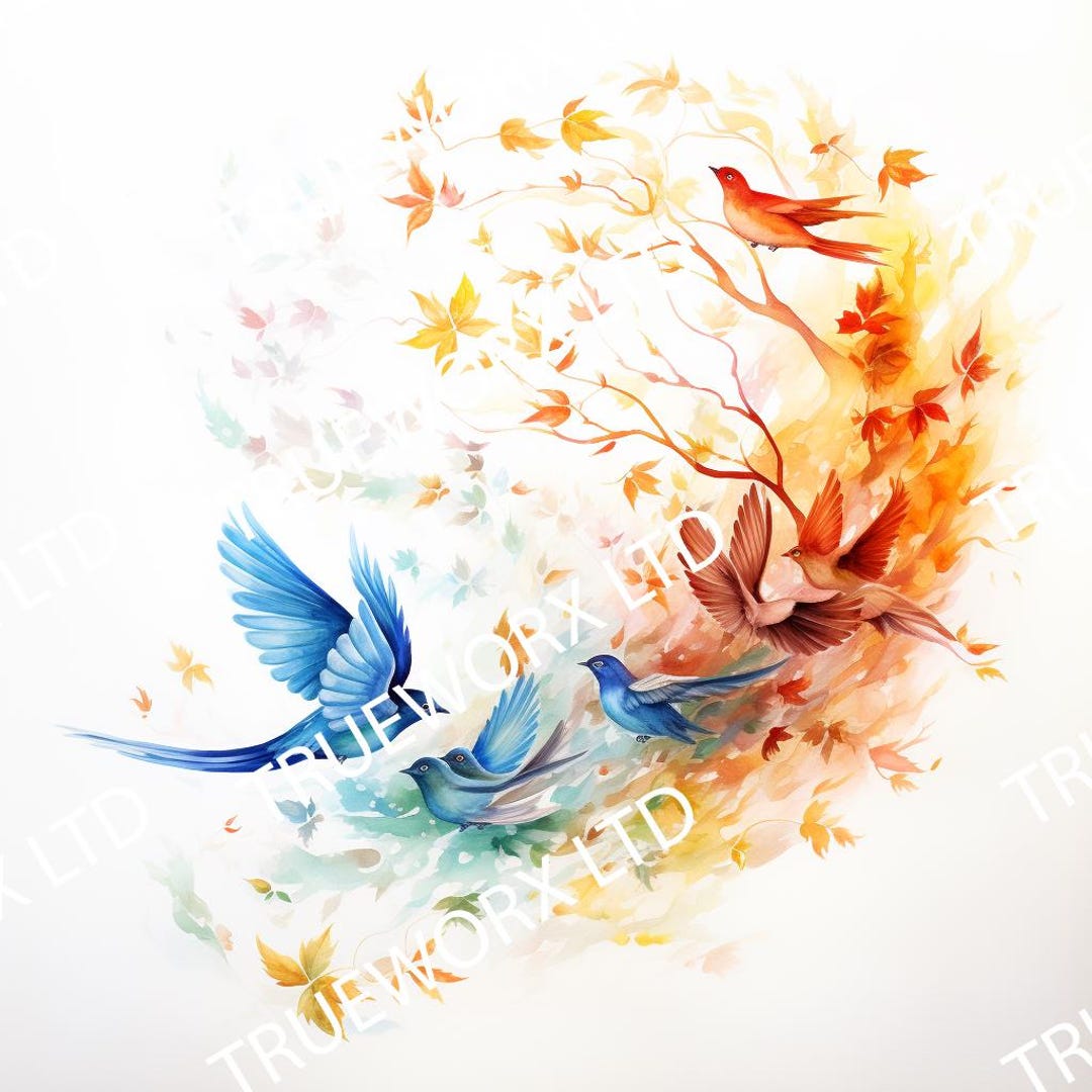 Flying Birds With Fall Leaves PNG - Etsy