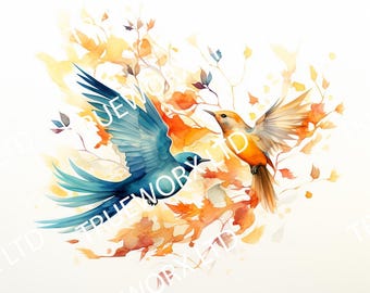 Flying Birds With Fall Leaves PNG - Etsy