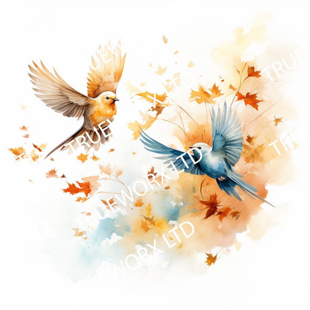 Flying Birds With Fall Leaves PNG - Etsy