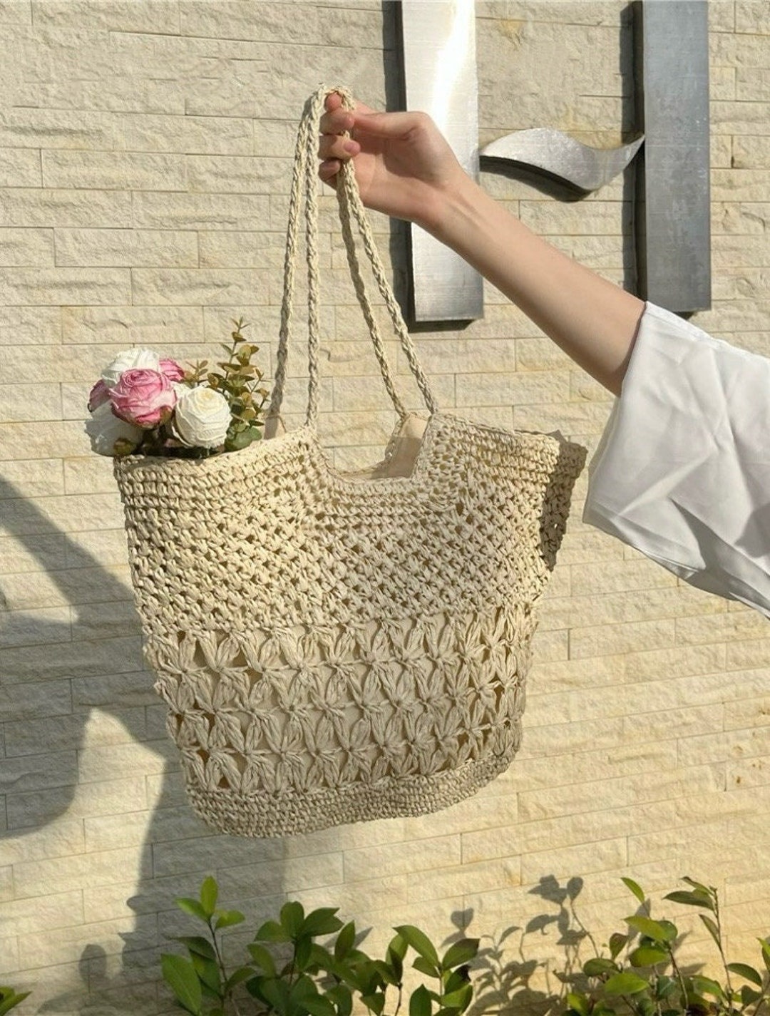Straw Woven Beach Tote Bag Woven Beach Braided Shoulder Bag Beach Bag ...