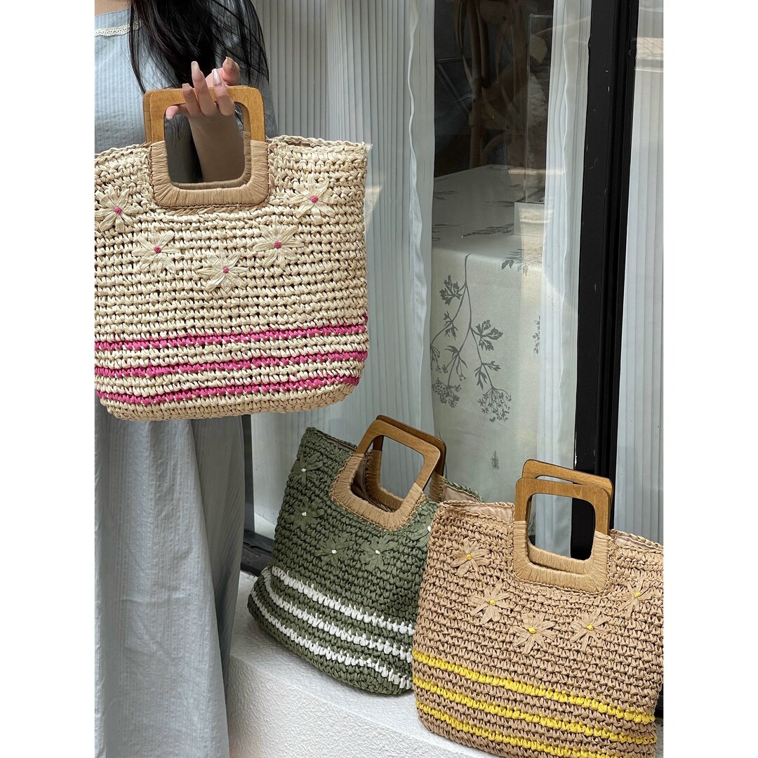 Daisy Woven Colorful Beach Bag Tote Bag With Cotton Lining and Zipper ...