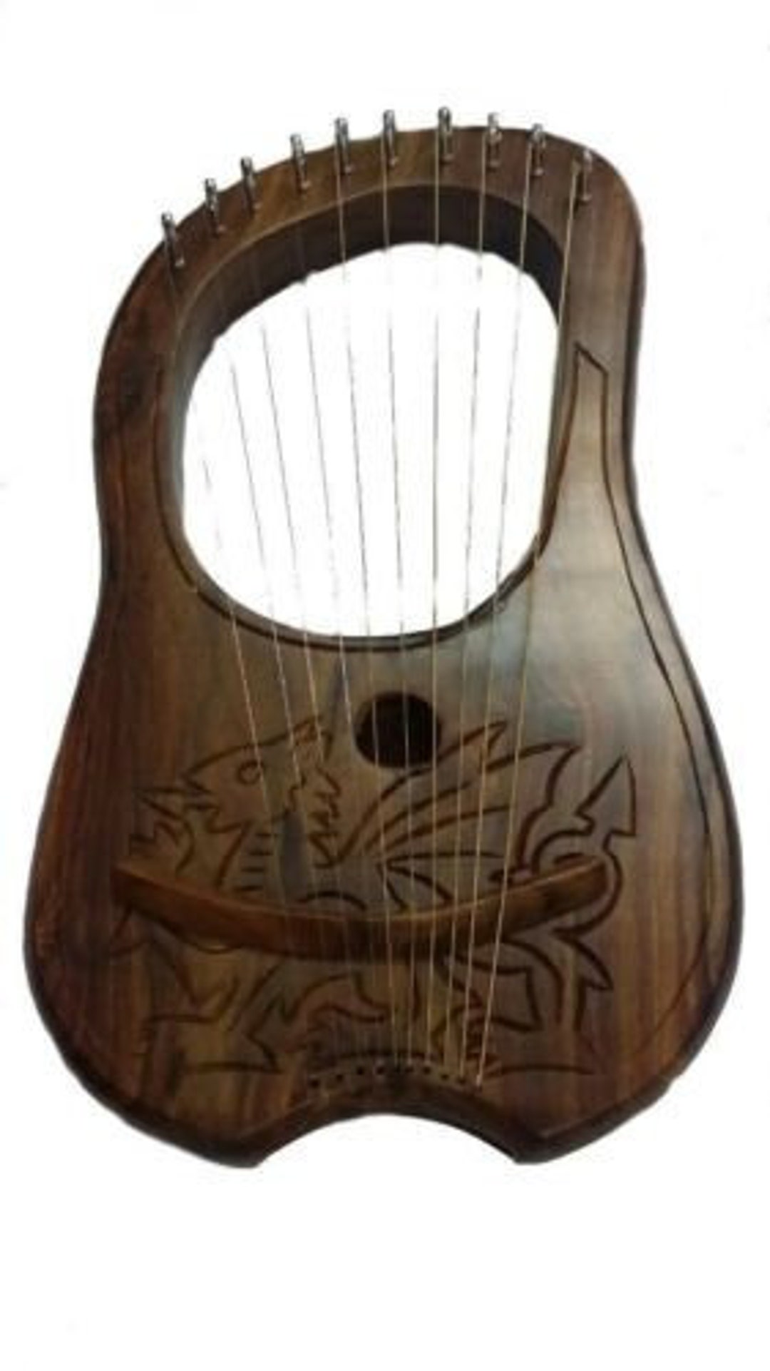 10 Strings Lyre Harp Hand Engraved Rosewood 10 Metal Strings Lyre Harp ...