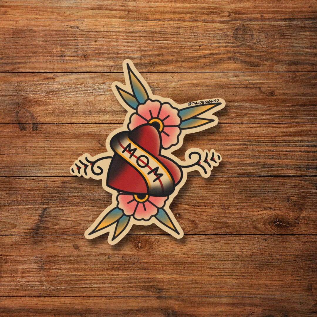 Mom Heart Traditional Tattoo Sticker - Etsy