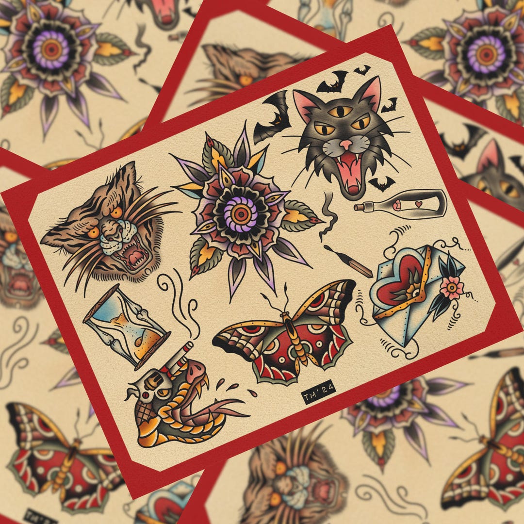 Traditional Tattoo Flash Sheet - Etsy