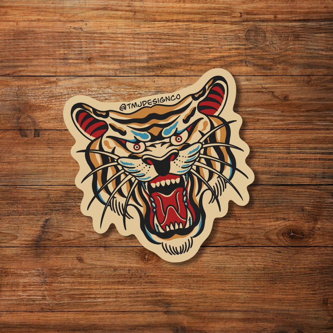 Traditional Tiger Tattoo Sticker - Etsy