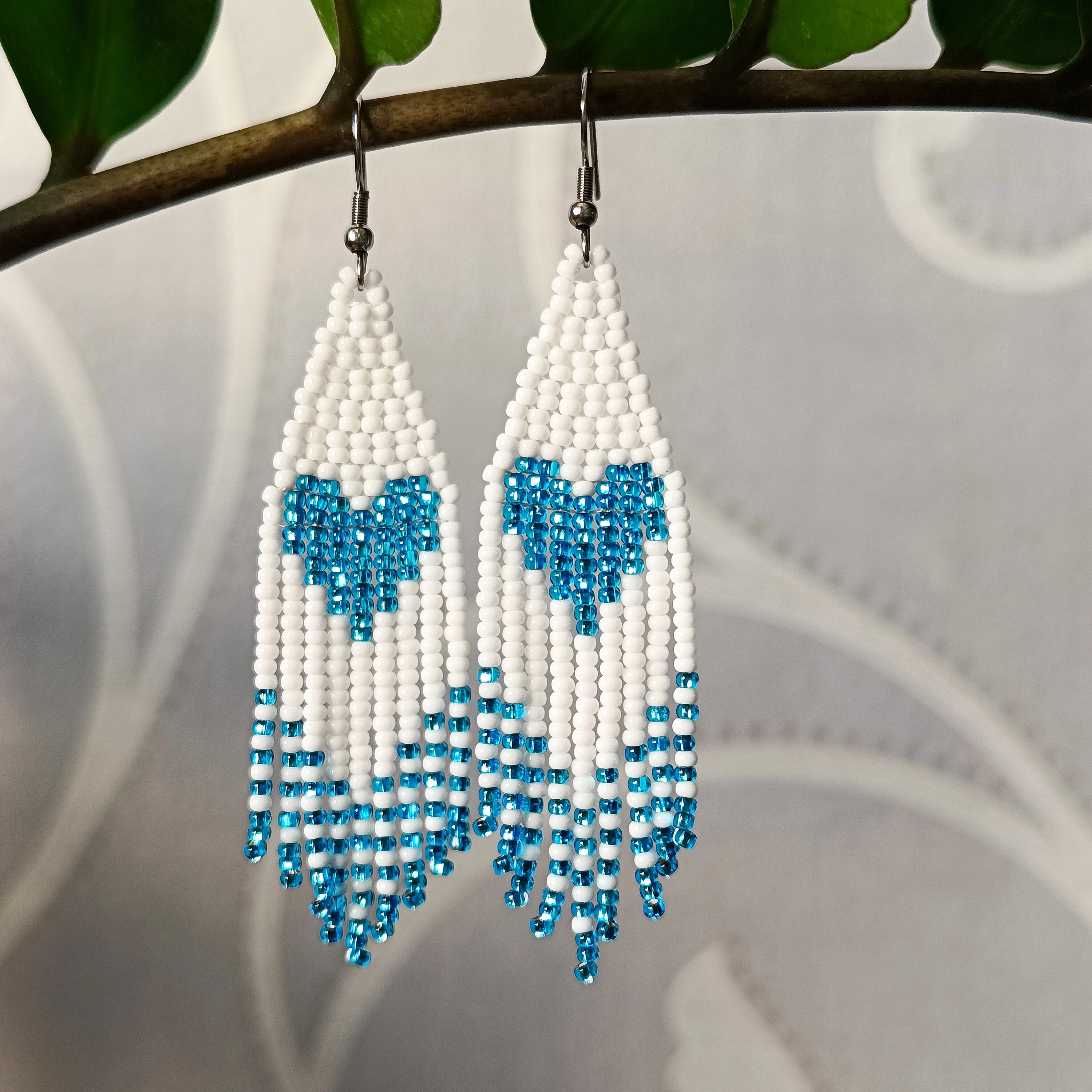 Valentine Beaded Earrings, Romantic Seed Bead Earrings, Dangle Beaded Heart Earrings, Love ...