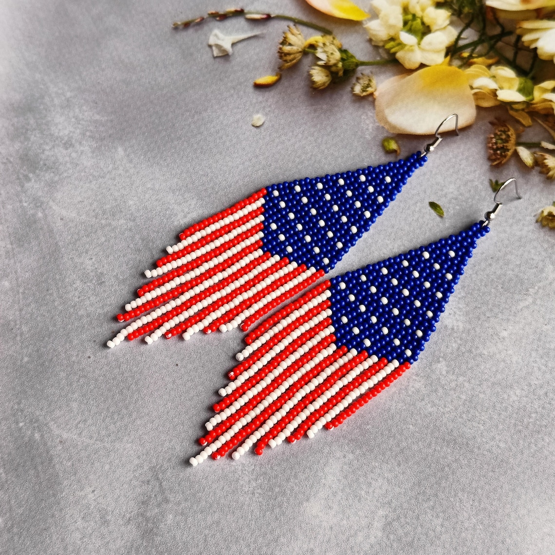 4th of July Beaded Earrings, American Flag Earrings, Patriotic Seed ...