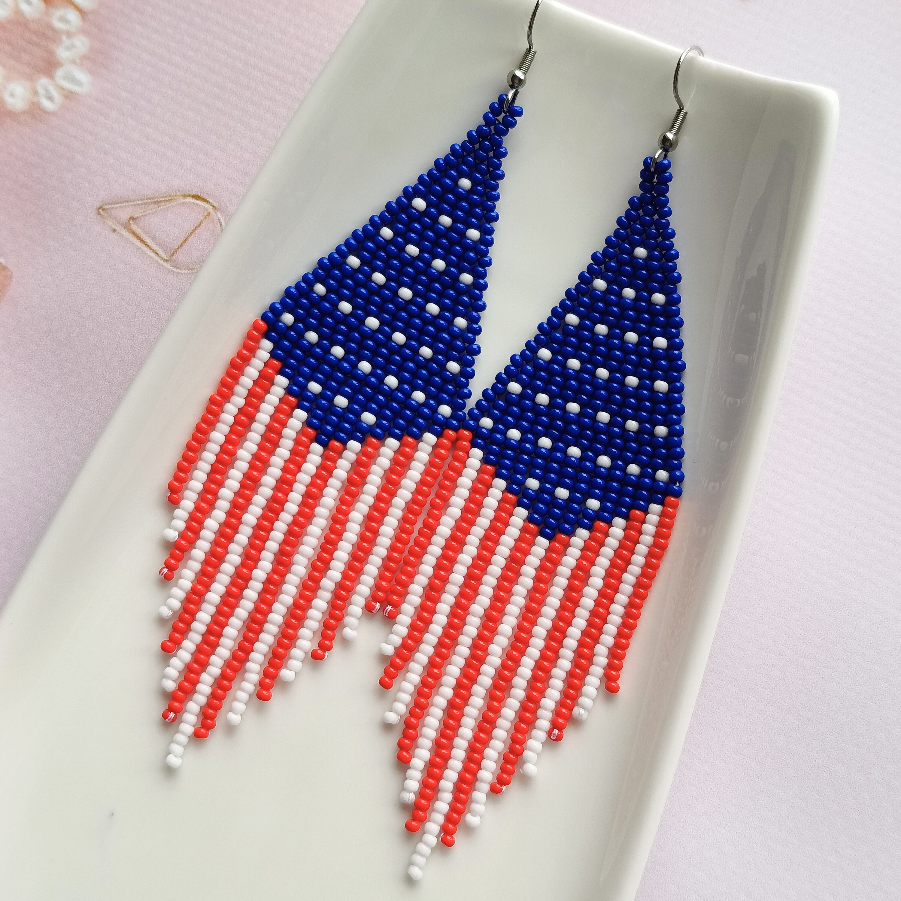 4th of July Beaded Earrings, American Flag Earrings, Patriotic Seed ...