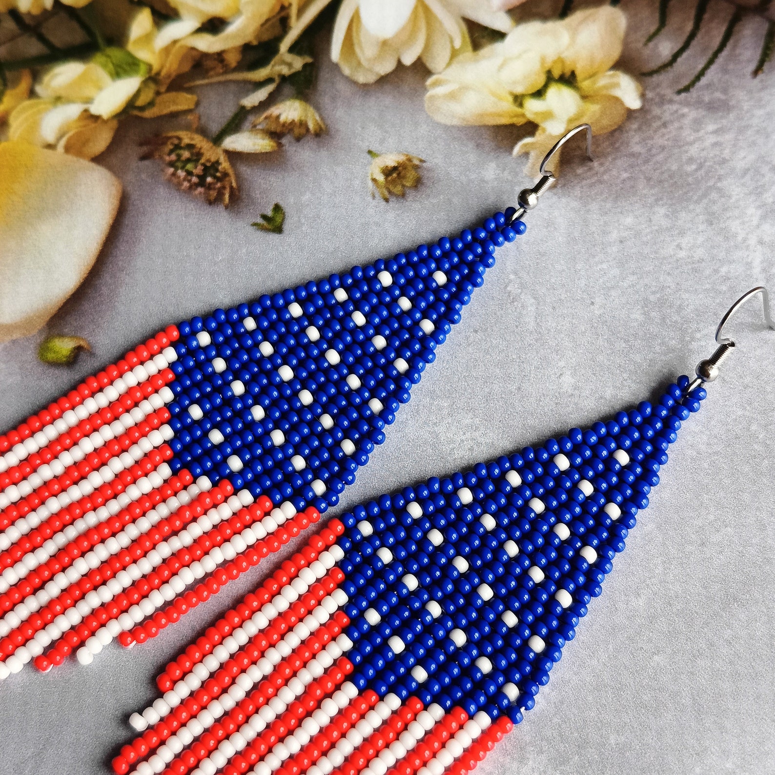 4th of July Beaded Earrings, American Flag Earrings, Patriotic Seed ...