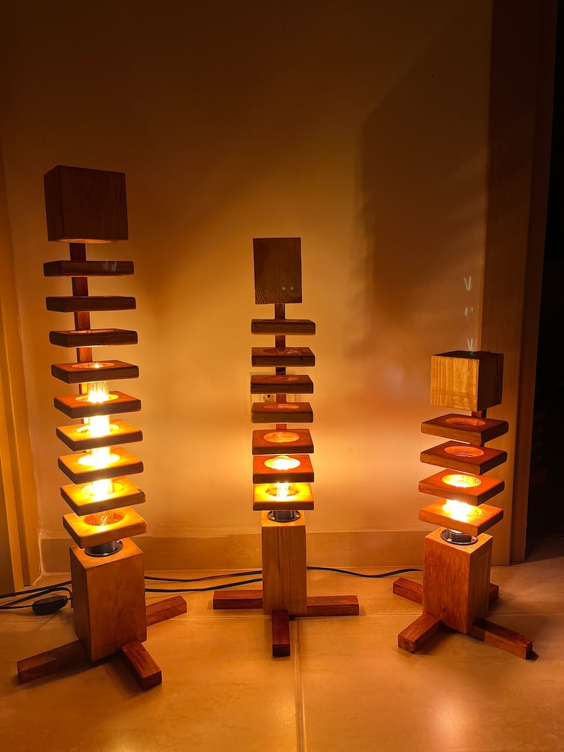 Floor Long Wood Lamp Rustic , Design Wooden Lighting, Minimalist Wooden ...