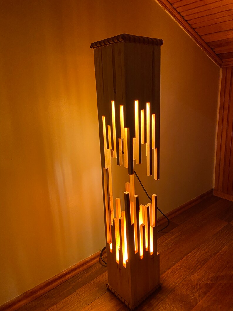 Wooden Floor Lamp,corner Room Lighting,wood Oak Light, Floor Lampshade ...