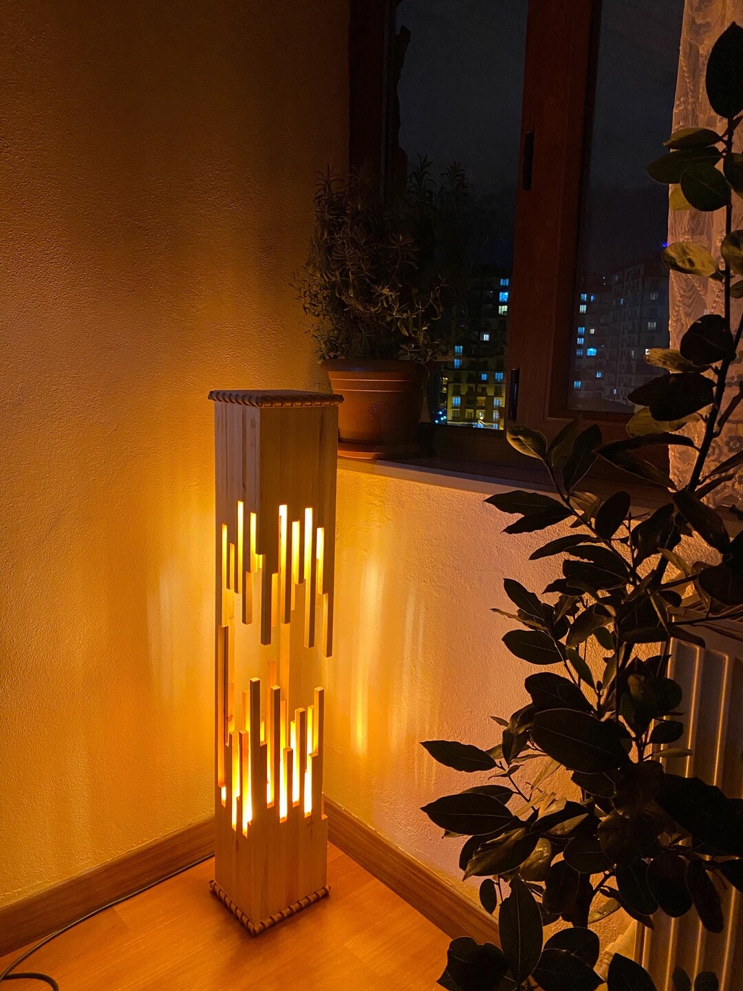 Wooden Floor Lamp,corner Room Lighting,wood Oak Light, Floor Lampshade ...