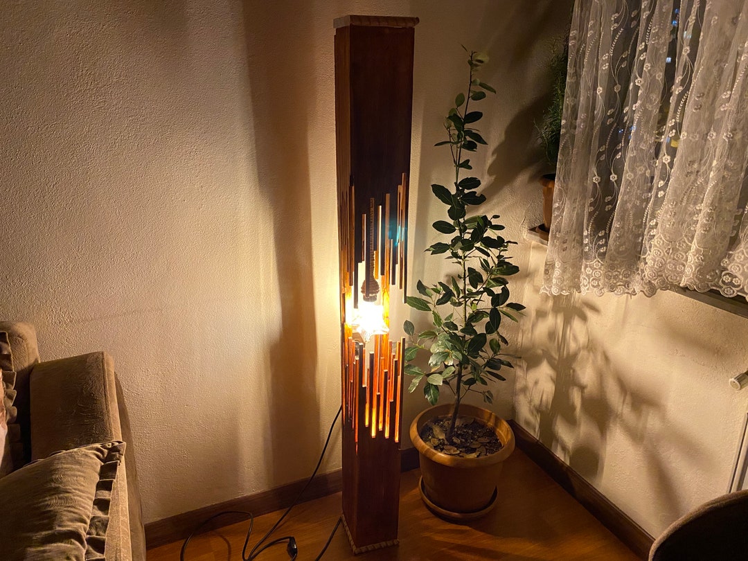 Rustic Wooden Floor Lamp, Star Light, Vintage Color Lamp, Lampshade ...