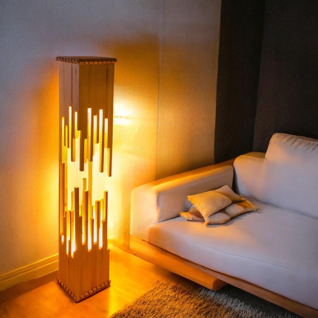 Wooden Floor Lamp,corner Room Lighting,wood Oak Light, Floor Lampshade ...