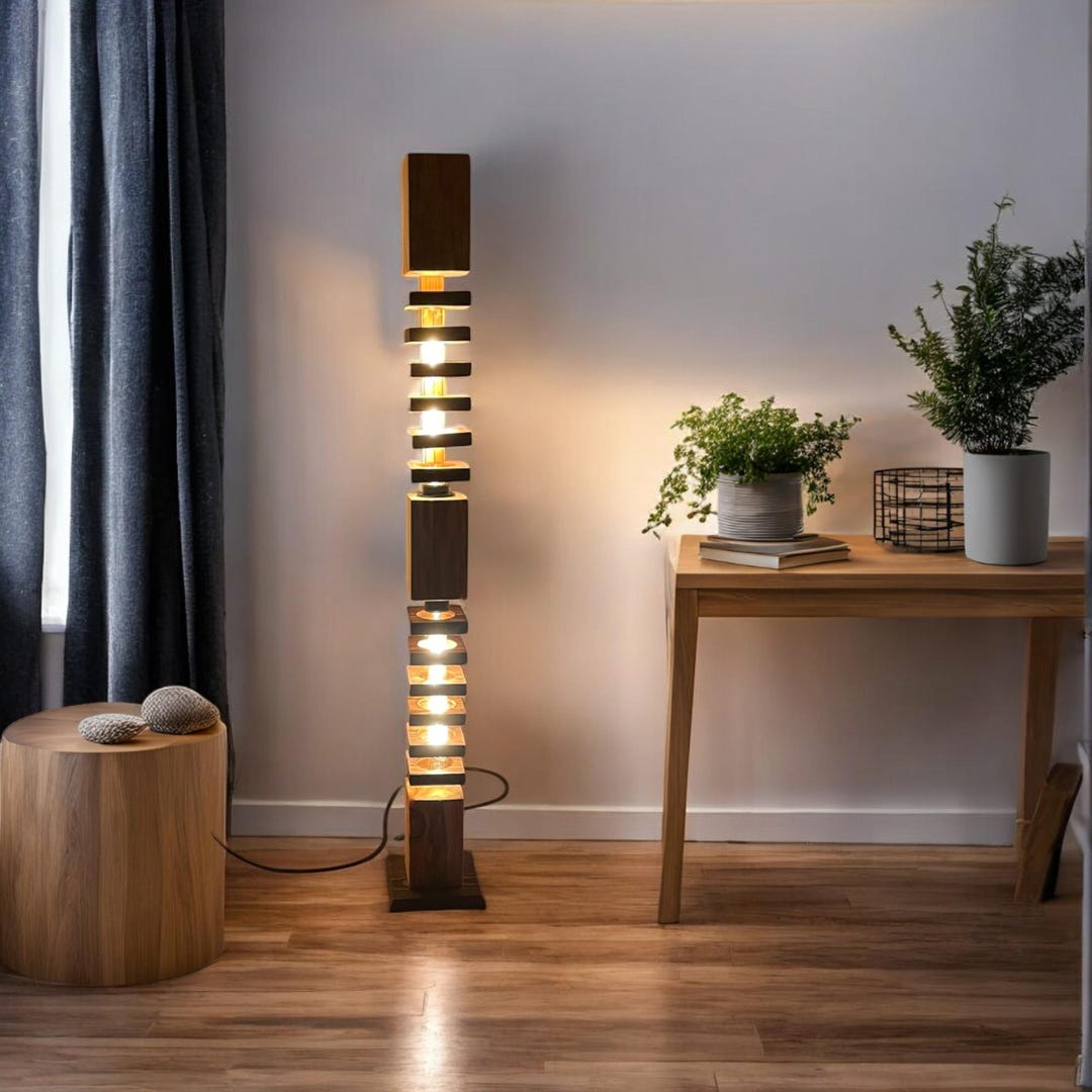 Tall Rustic Wooden Floor Lamp,unique Pine Wood Light for Living Room ...