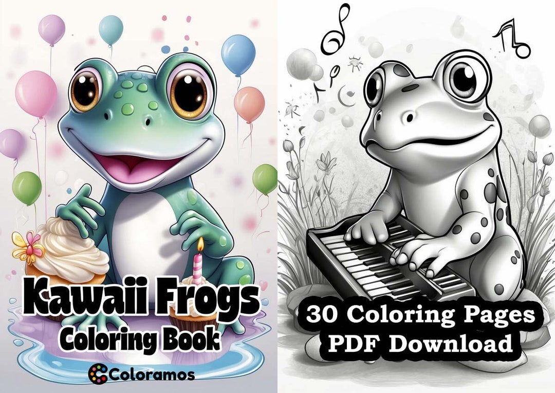 30 Kawaii Frog Coloring Book, Fantasy Colouring Adults Kids Instant ...