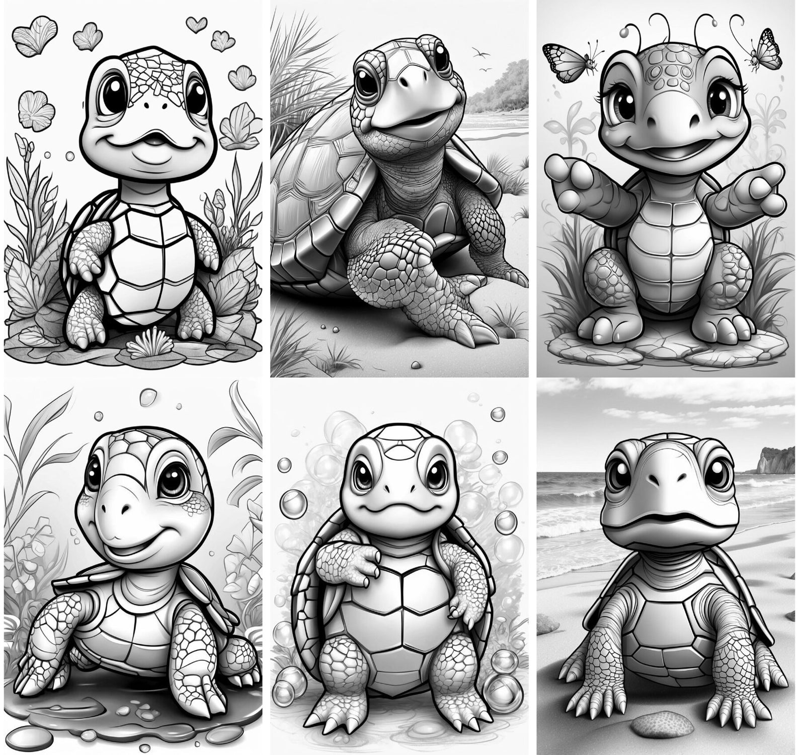 40 Kawaii Turtles Coloring Book, Fantasy Colouring Adults Kids Instant ...