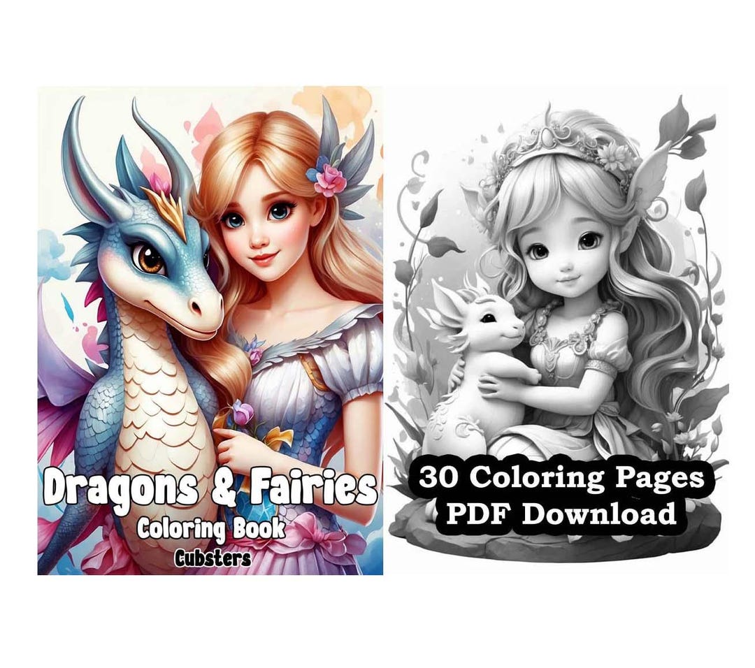 30 Baby Dragons and Fairies Coloring Book, Fantasy Colouring Adults ...