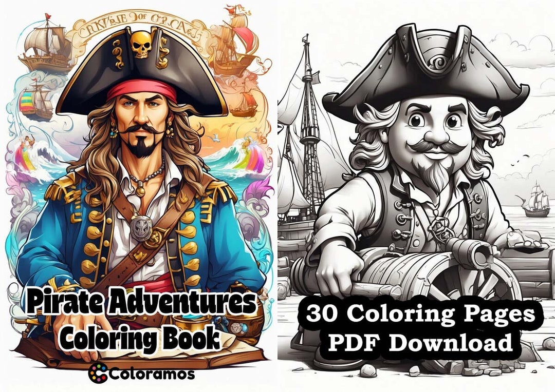 30 Kawaii Pirates Coloring Book, Fantasy Colouring Adults Kids Instant ...