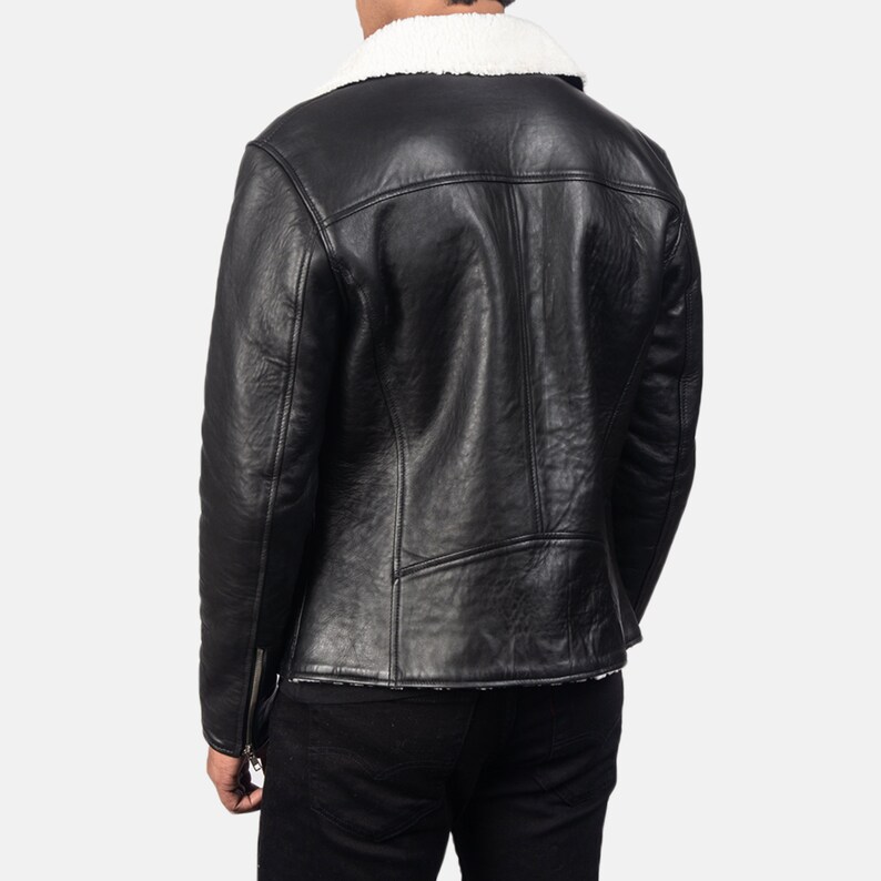 Alberto White Shearling Black Leather Jacket - Etsy