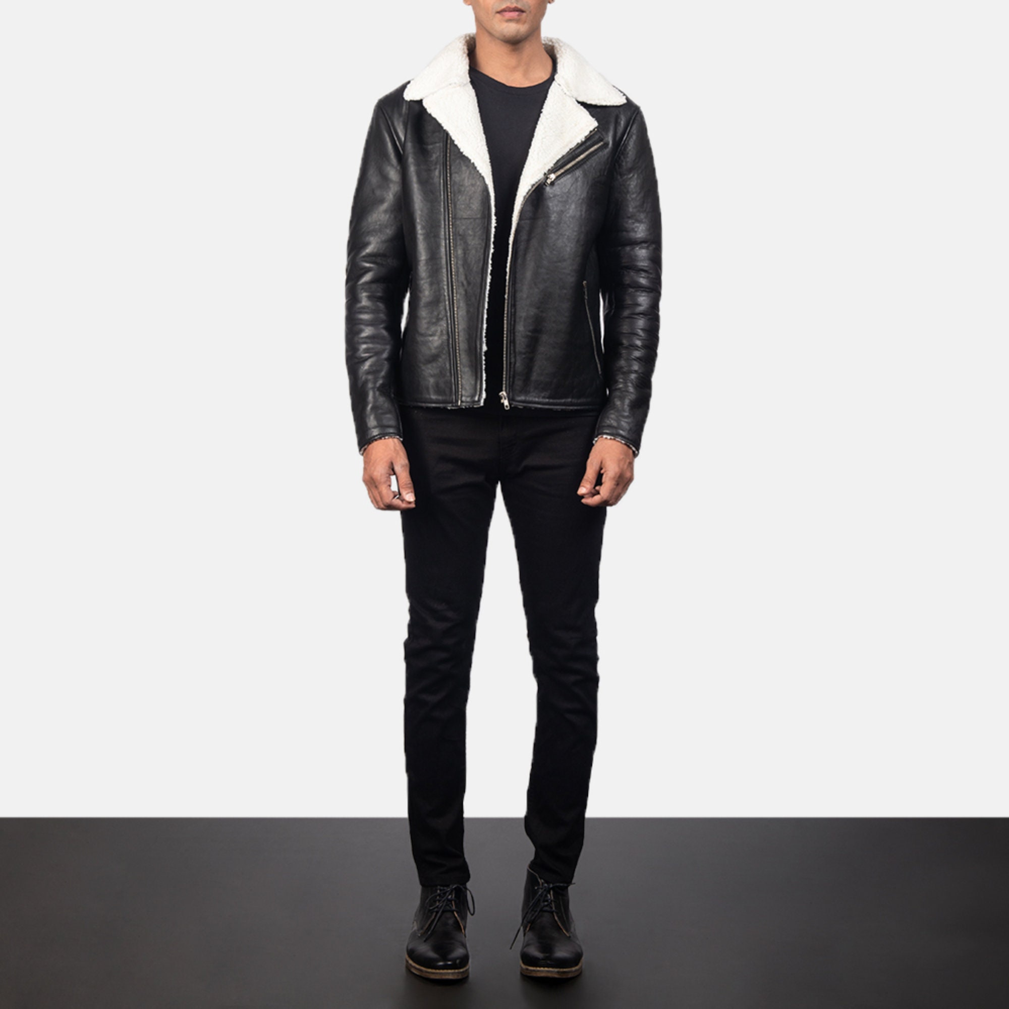 Alberto White Shearling Black Leather Jacket - Etsy