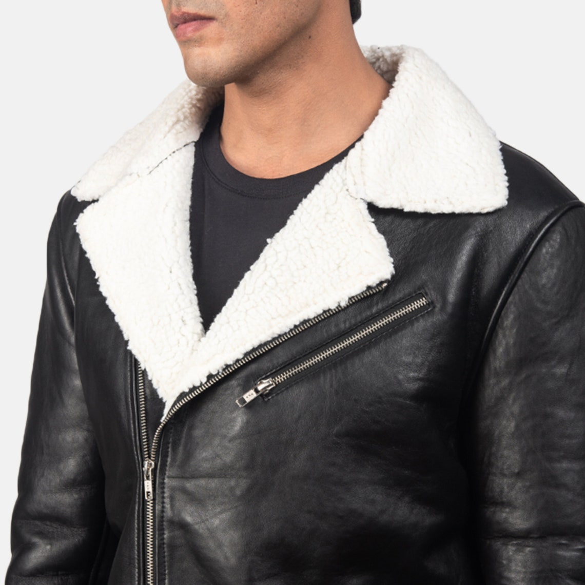 Alberto White Shearling Black Leather Jacket - Etsy
